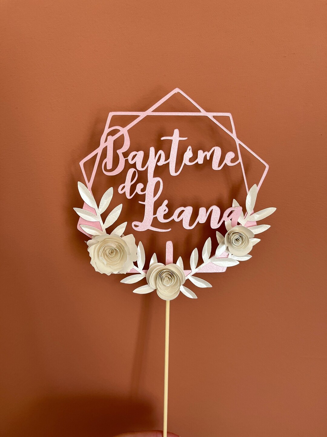 Cake Toper Pink and White Baptism Decoration Girl Personal Paper ...