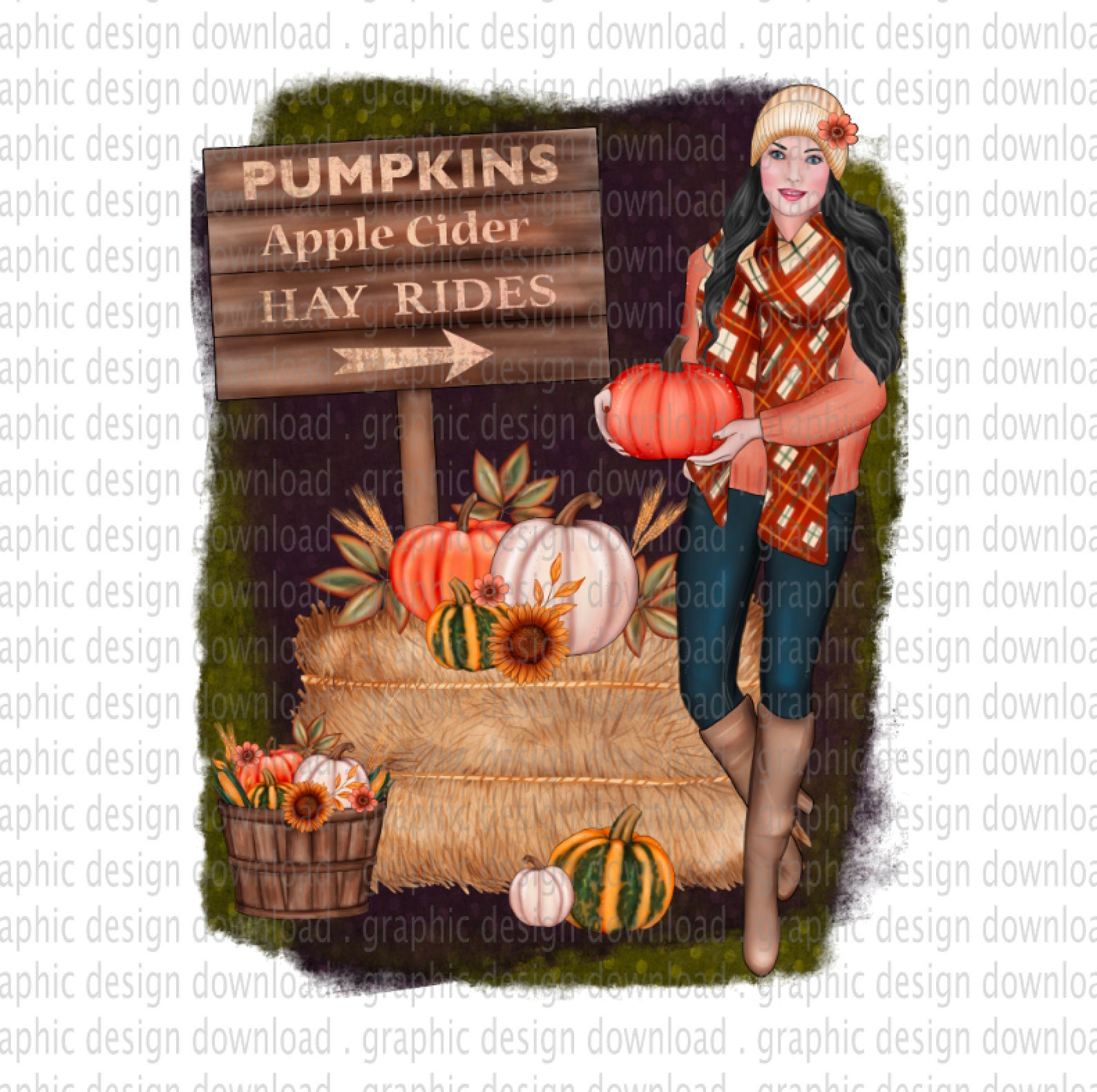 Pumpkin Patch Scene clipart PNG instant download clipart | Etsy
