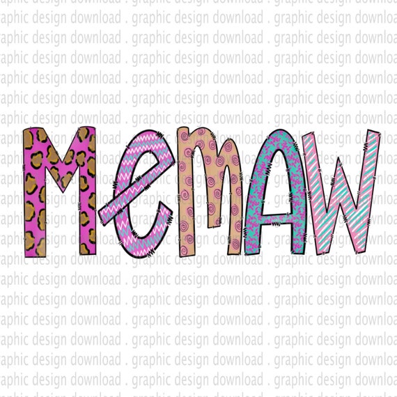 Memaw Grandma Mothers Day Hand Drawn Watercolor PNG Instant | Etsy