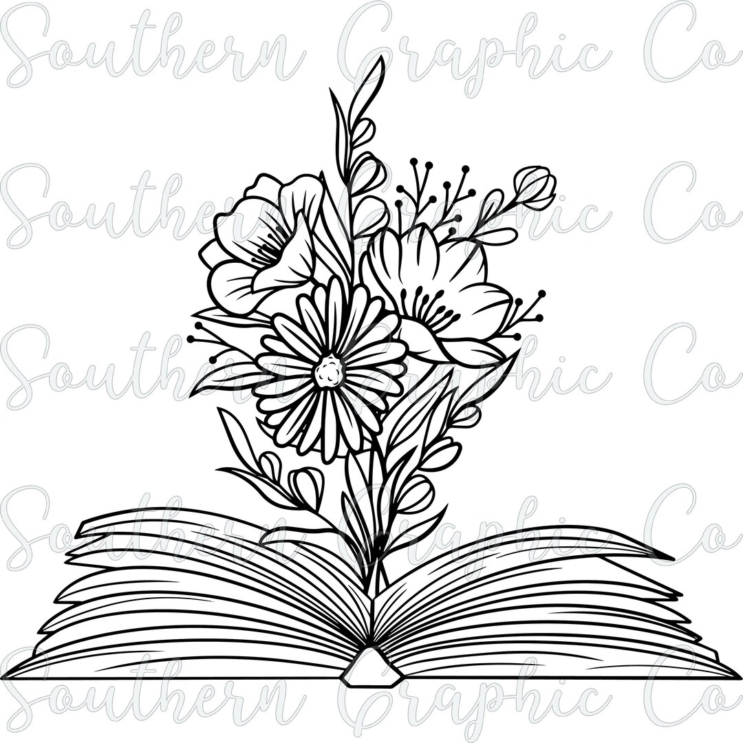 Minimalist SVG, Floral Book SVG Png, Hand Drawn Book SVG, Book Cut File ...