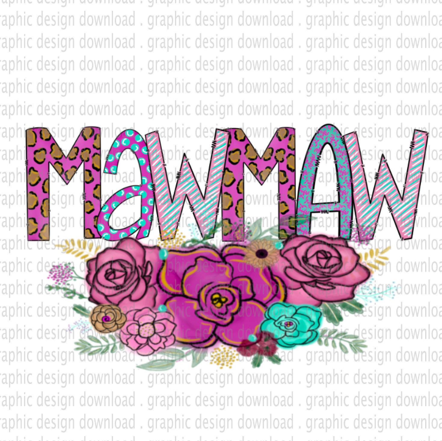 Mawmaw Grandma Mothers Day Hand Drawn Watercolor PNG Instant | Etsy