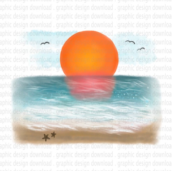 Hand Drawn Beach Scene Clipart PNG Instant Download Clipart - Etsy