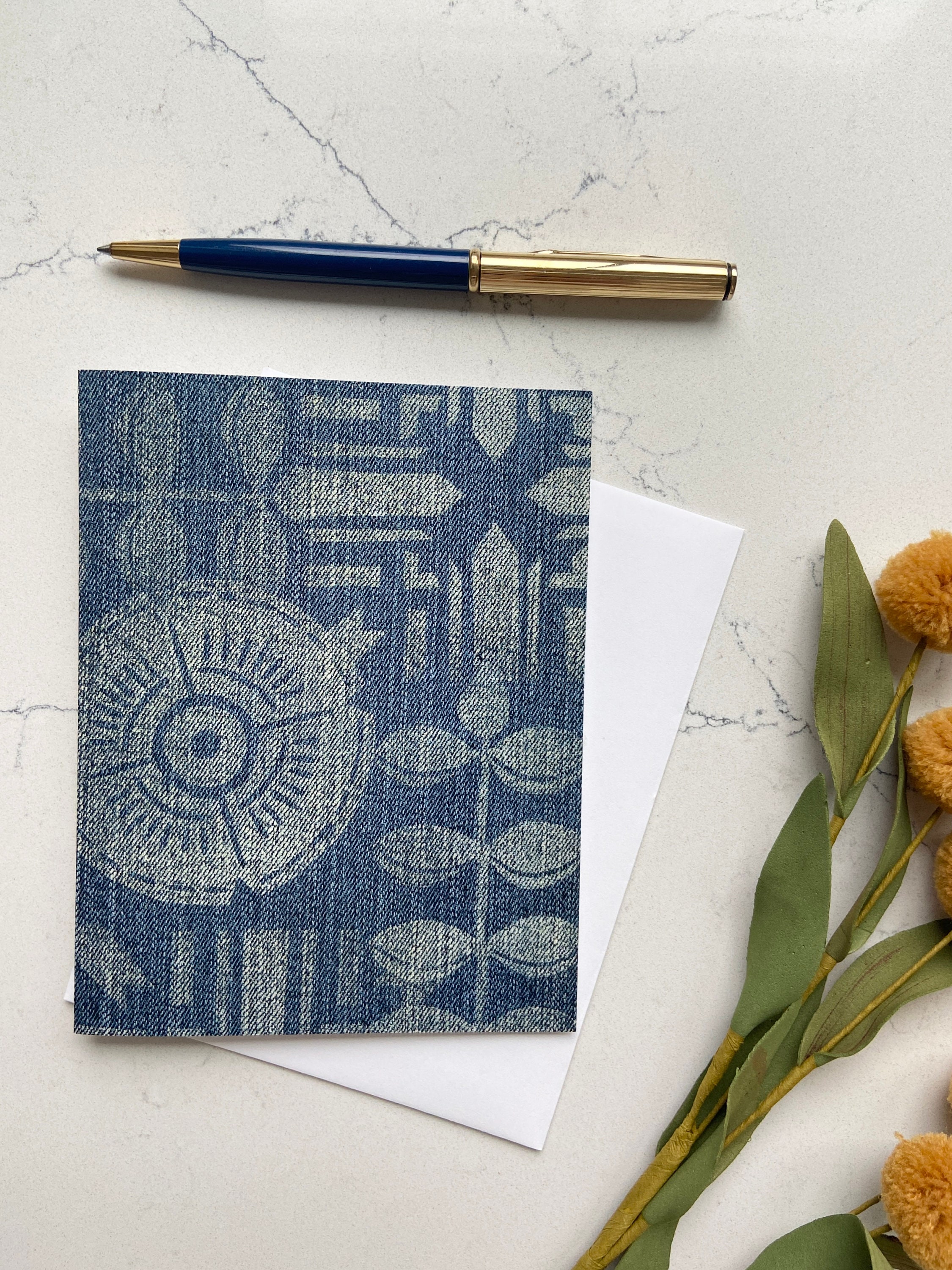Denim Block Print Note Card Collection, Set of 6 Blank Cards - Etsy