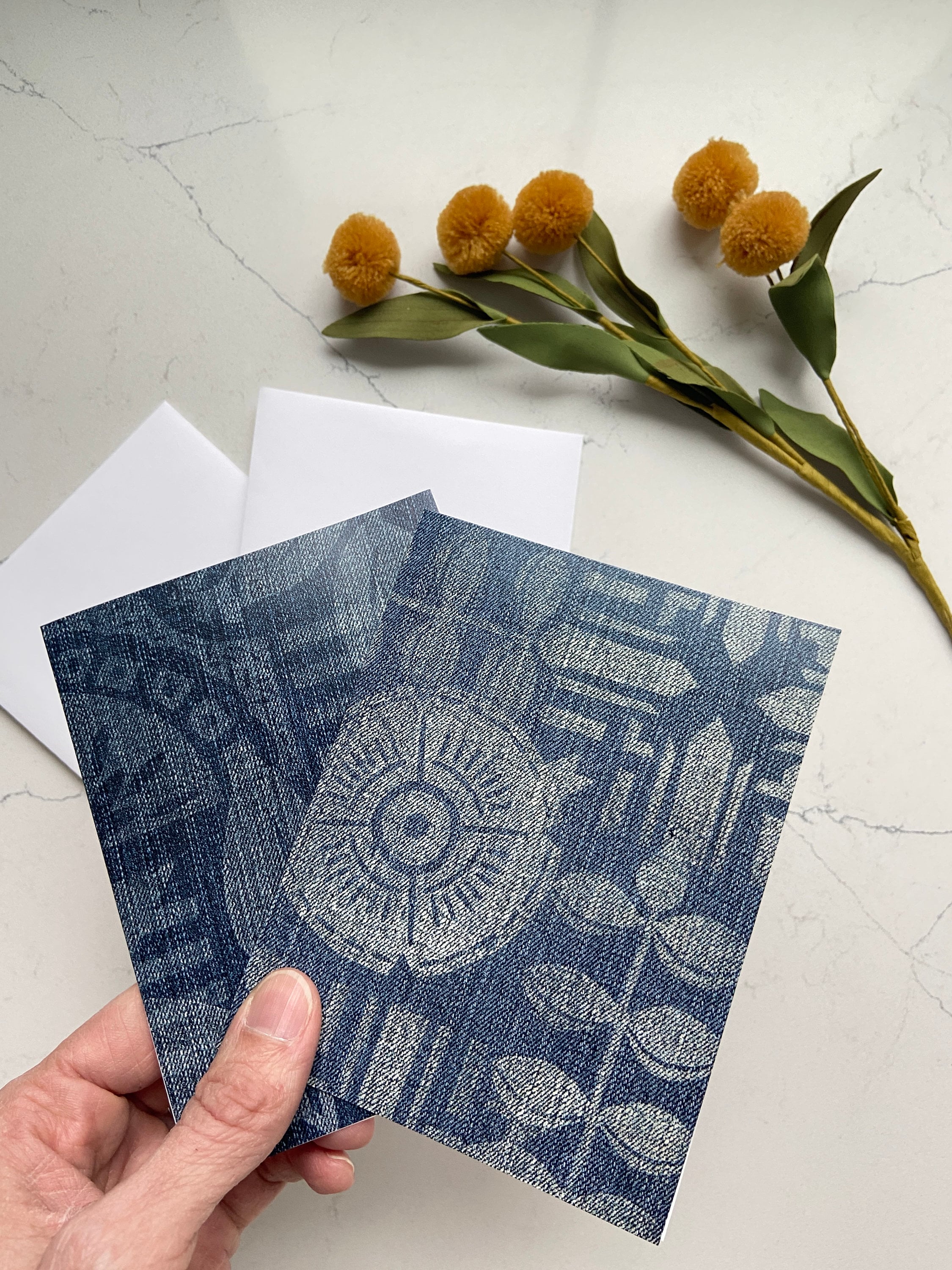 Denim Block Print Note Card Collection, Set of 6 Blank Cards - Etsy