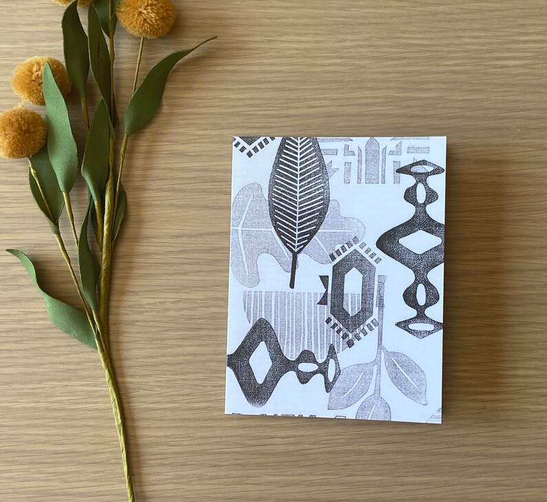 Black and White Block Print Note Card Collection, Set of 6 Blank Cards ...