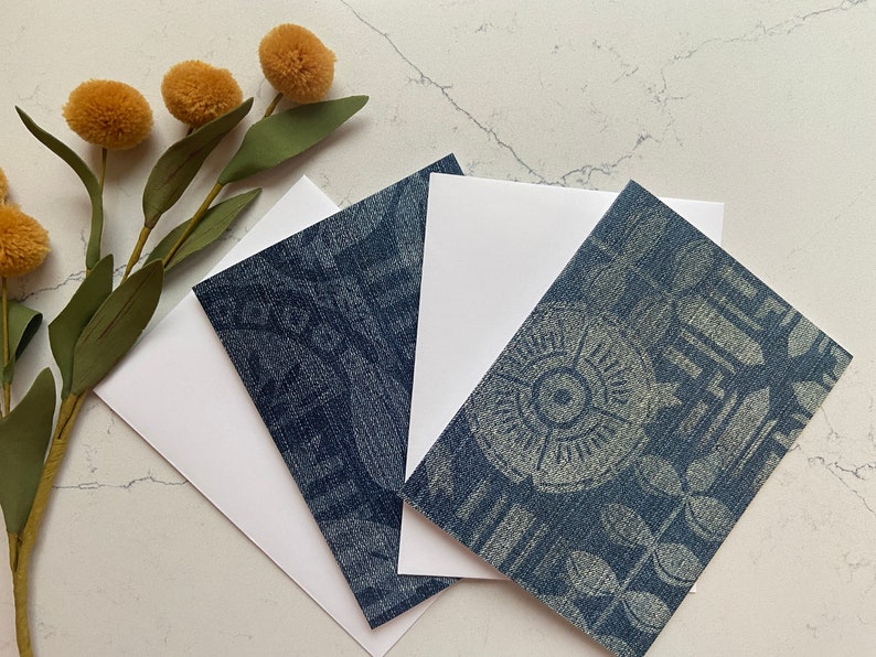 Denim Block Print Note Card Collection, Set of 6 Blank Cards - Etsy