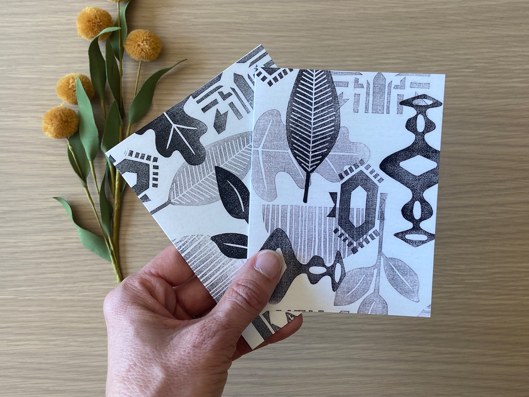 Black and White Block Print Note Card Collection, Set of 6 Blank Cards ...