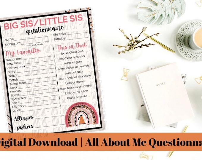 DIGITAL Download-big/little Sister Questionnaire-gift Exchange-gift Ideas-camp, Sorority, Church ...