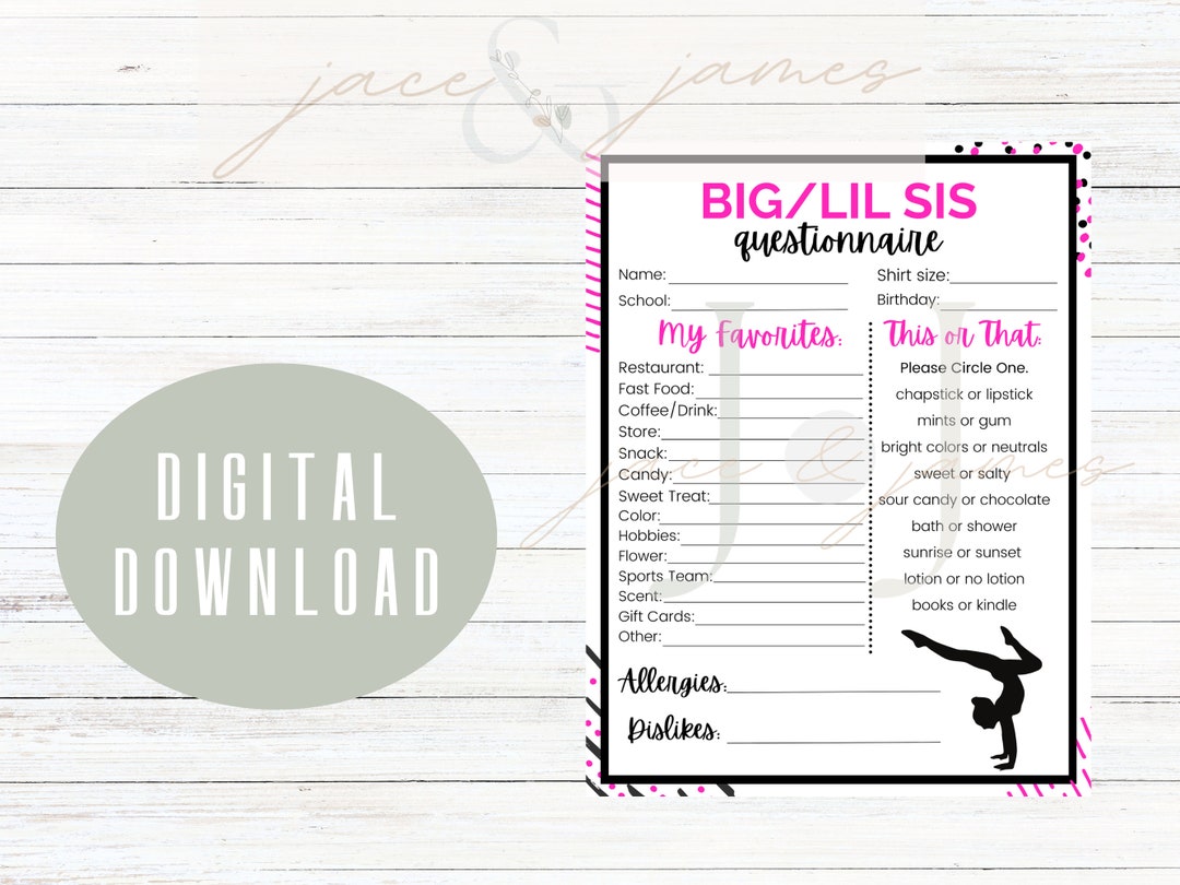 Big Little Sister Questionnaire-gift Exchange-gift Ideas-camp, Sorority ...