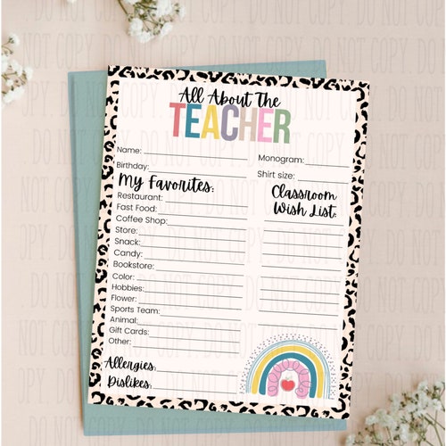 All About the Teacher Printable Teacher Questionnaire - Etsy