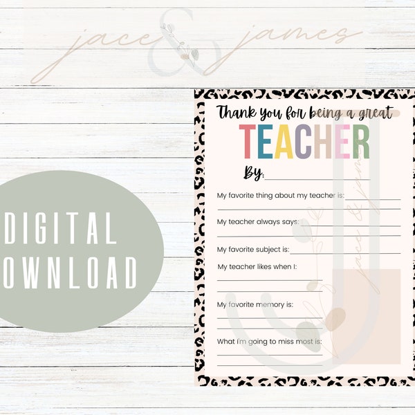 Student Teacher Questionnaire - Etsy
