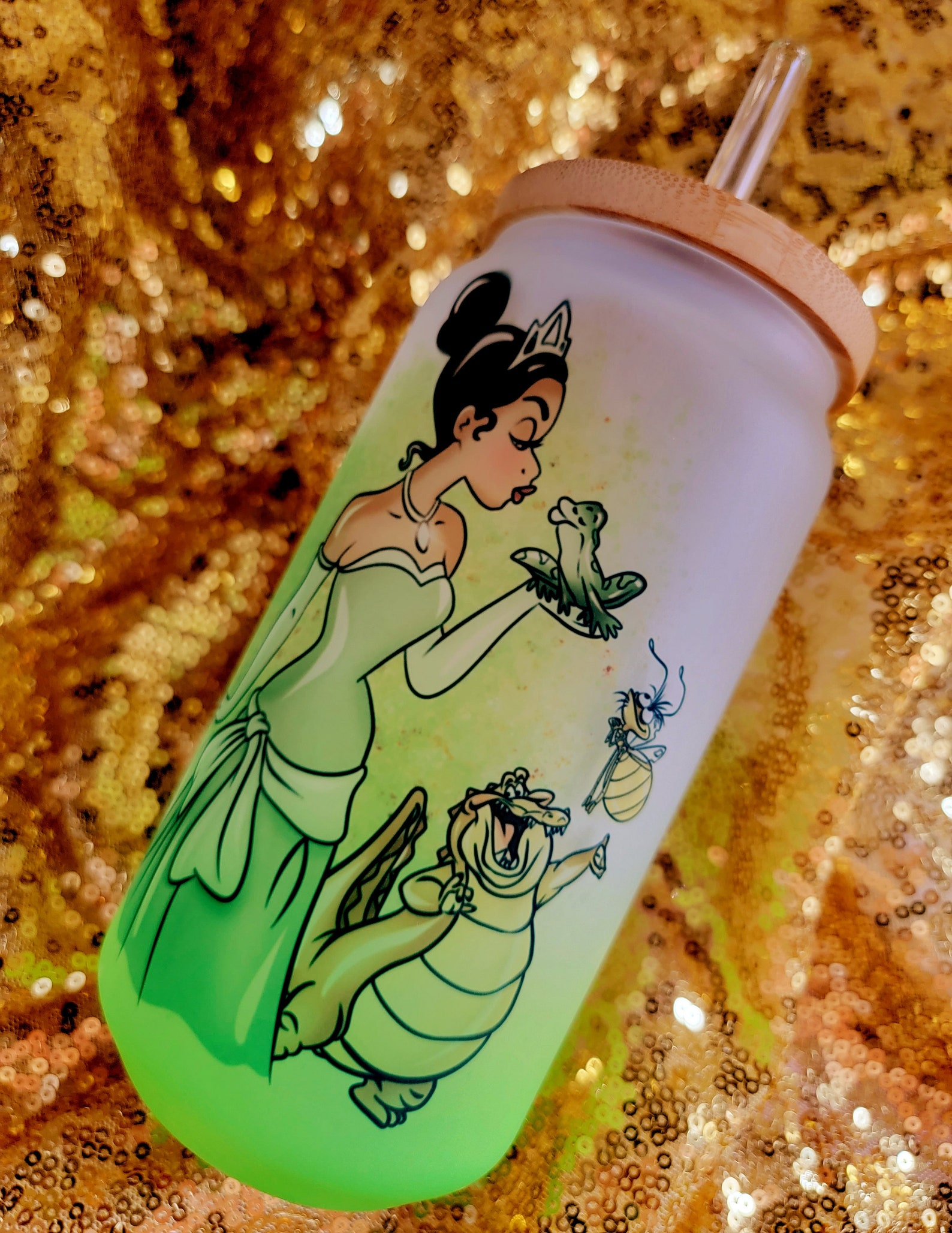 Princess Tiana Frosted Ombre Glass Cup - Etsy