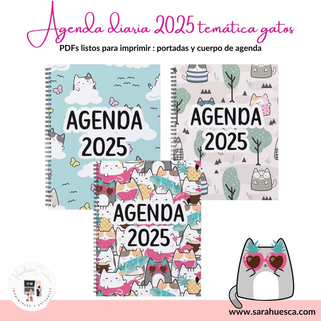Cat Themed Daily Agenda 2025 PDF in A5 Size Ready to Print. Non ...