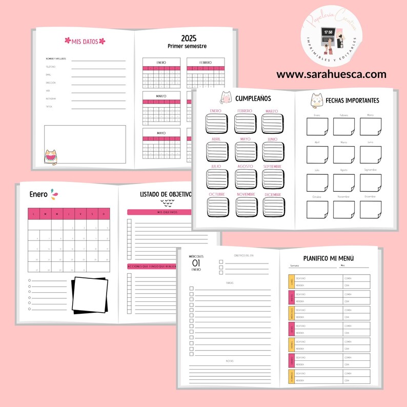 Cat Themed Daily Agenda 2025 PDF in A5 Size Ready to Print. Non ...