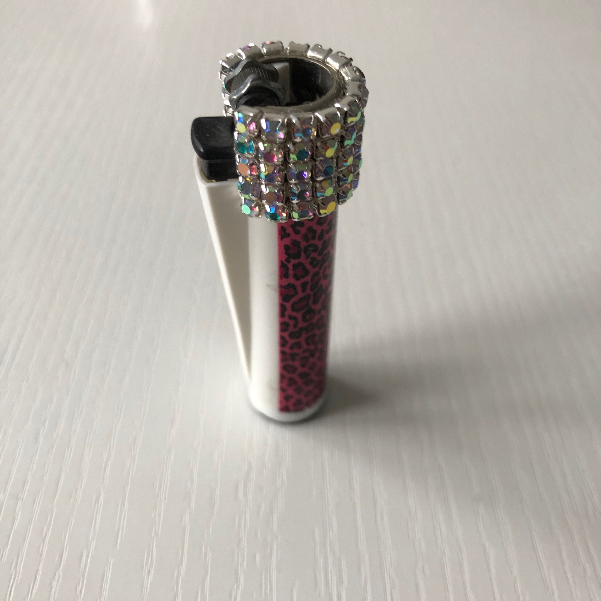 Pink Leopard Print Clipper Lighter With Holographic Rhinestone | Etsy