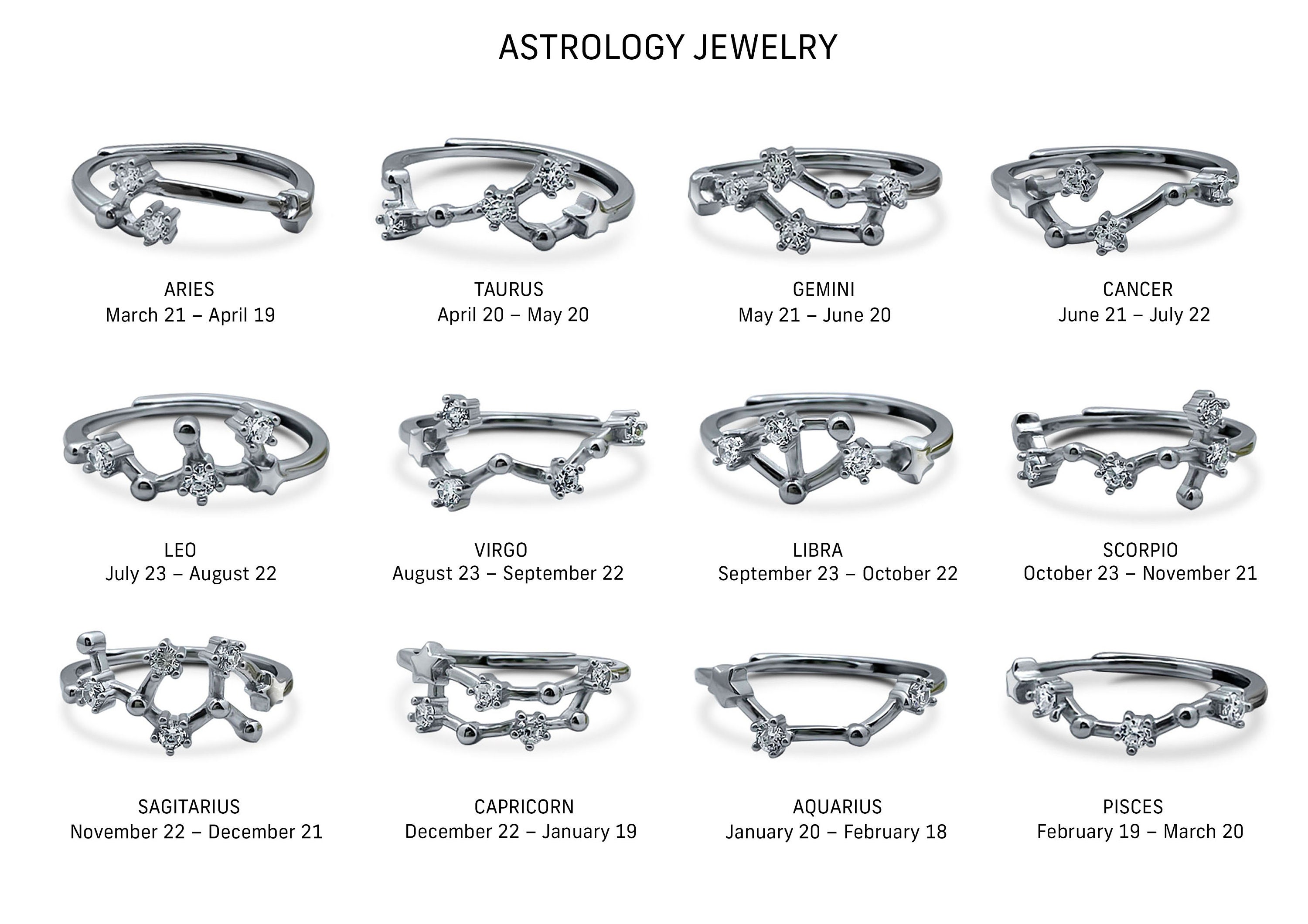 Sterling Silver Zodiac Sign Rings, Celestial Jewelry, Astrology Jewelry ...