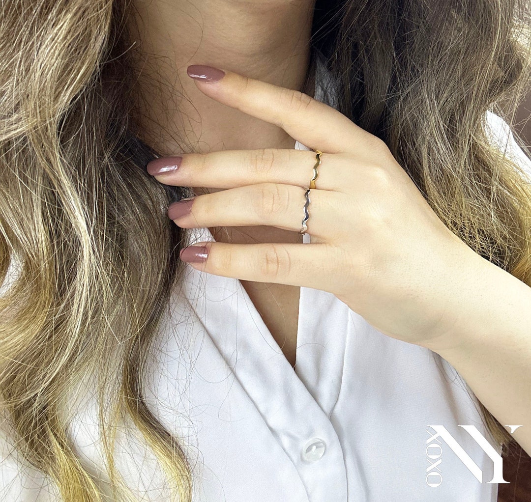 Dainty Minimalist Wavy Stacking Rings 925 Sterling Silver & Gold Plated ...