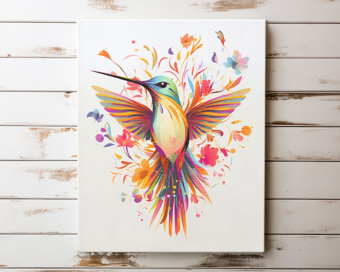 Colorful Hummingbird Canvas Wrap Wall Decor | Rainbow Abstract ...