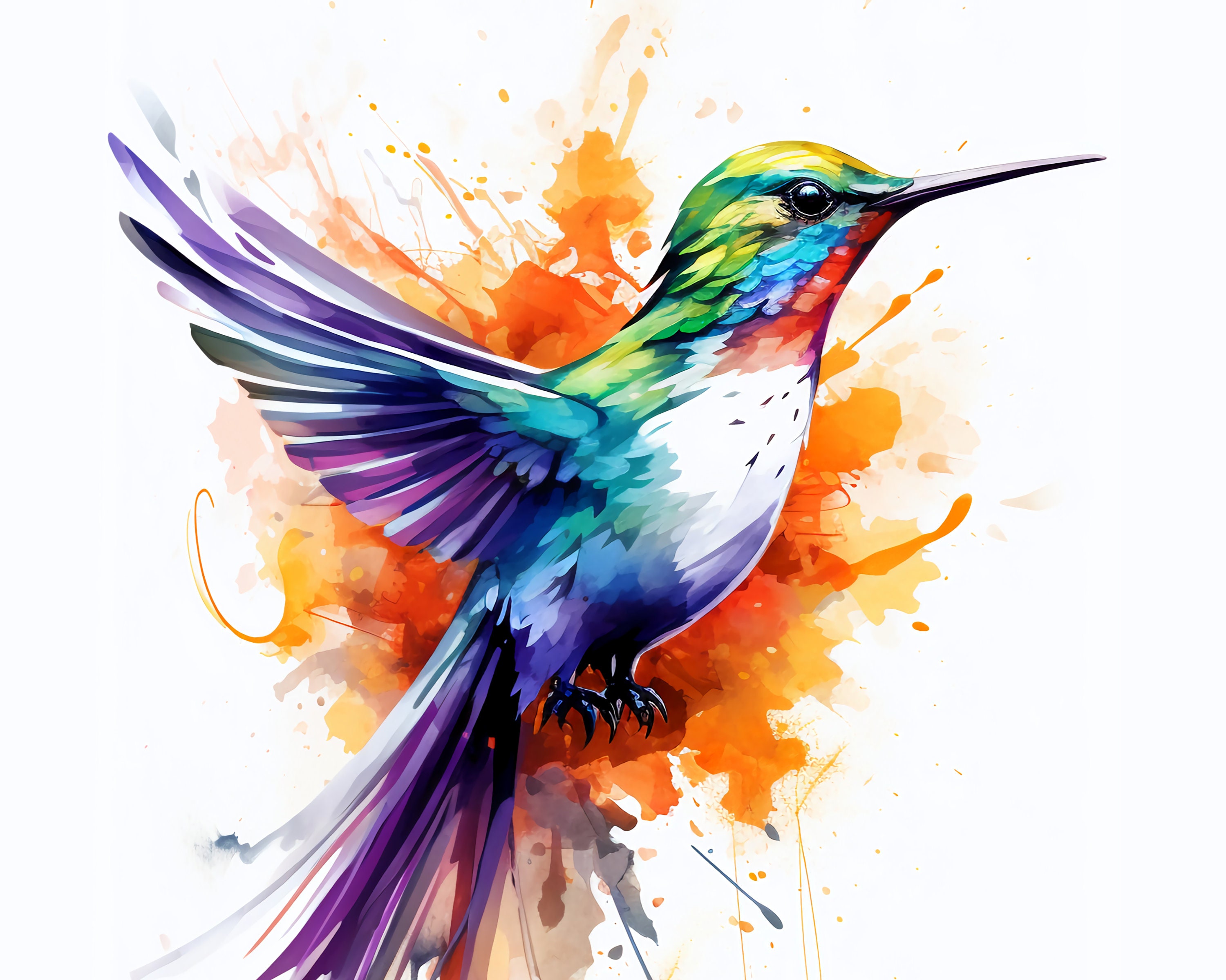 Rainbow Watercolor Hummingbird Digital Print | Whispers of Nature - Etsy