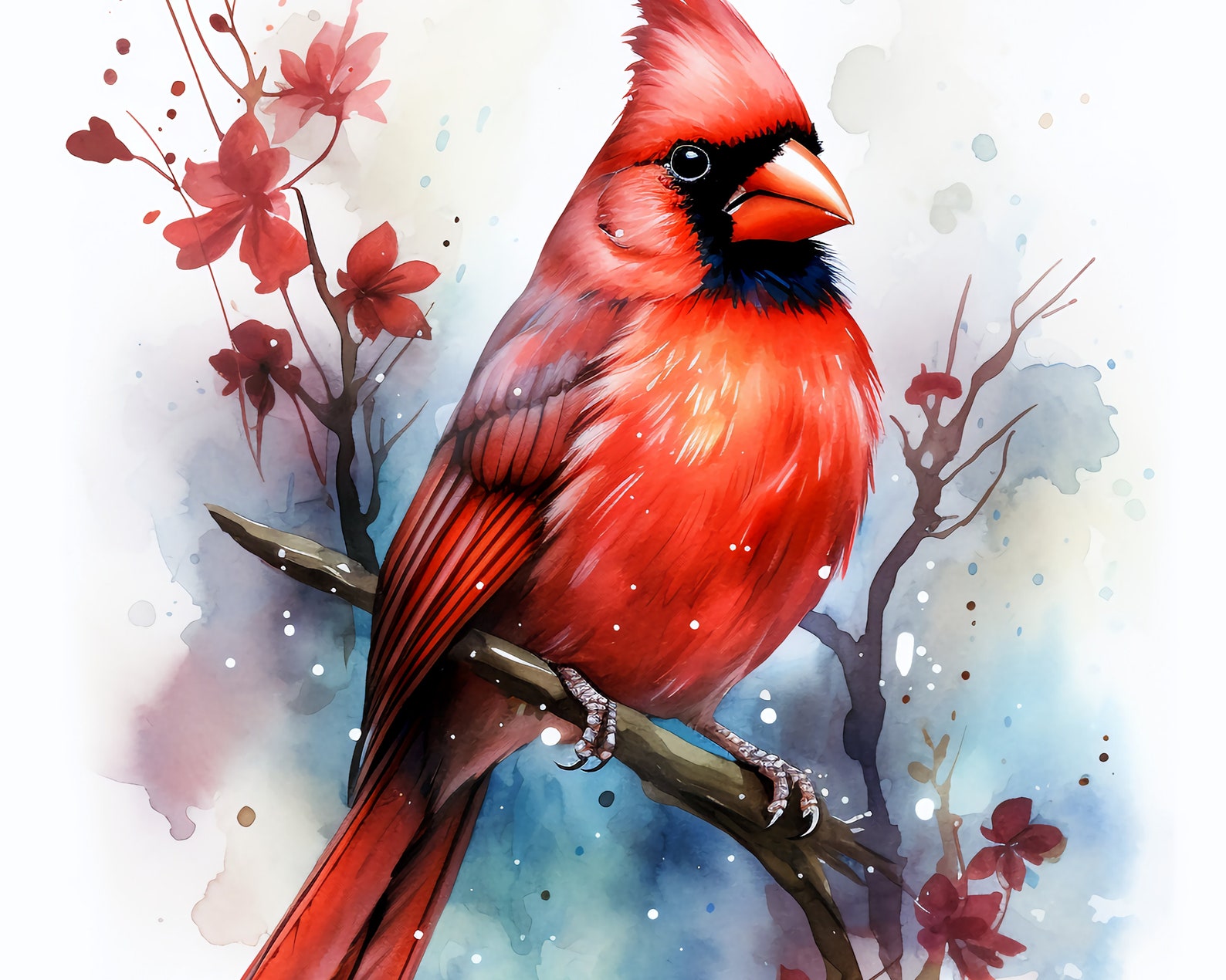 Watercolor Cardinal Digital Print Serene Avian Art - Etsy