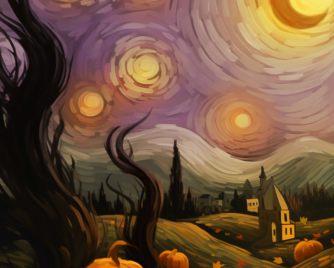 Fall Starry Night Canvas Wrap Wall Decor | Autumn Themed Version of Van ...