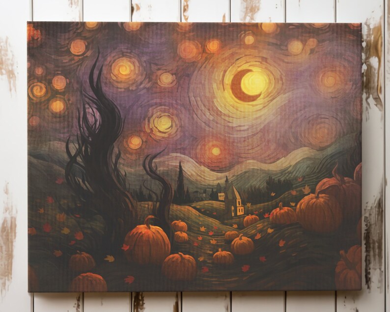 Fall Starry Night Canvas Wrap Wall Decor | Autumn Themed Version of Van ...