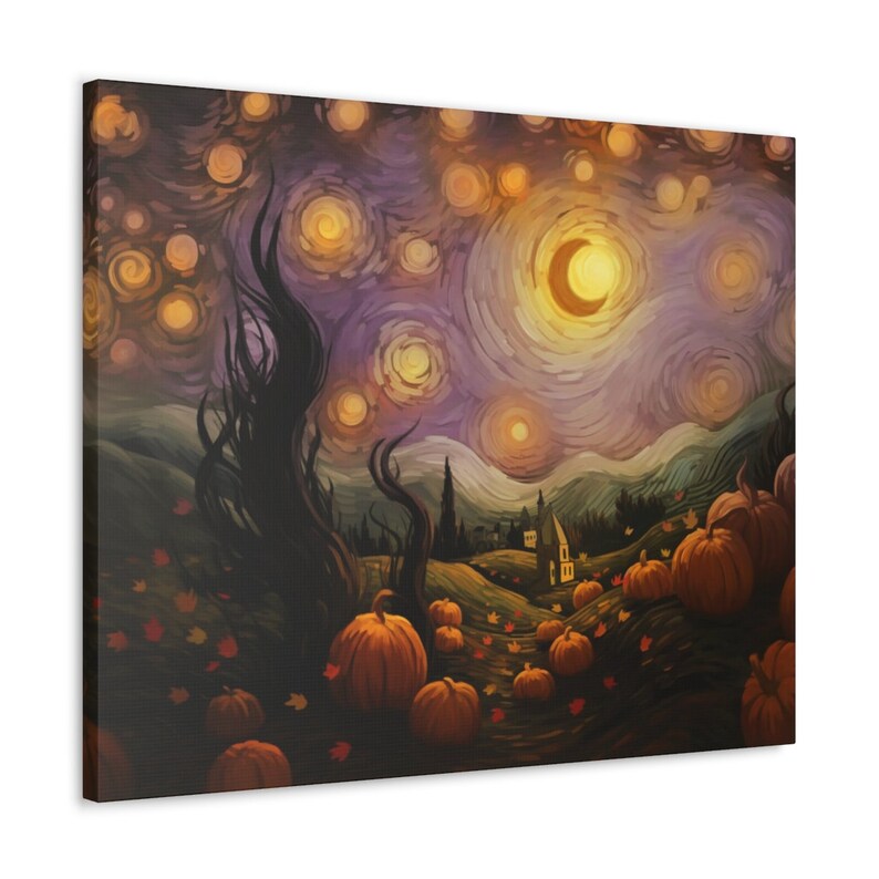 Fall Starry Night Canvas Wrap Wall Decor | Autumn Themed Version of Van ...