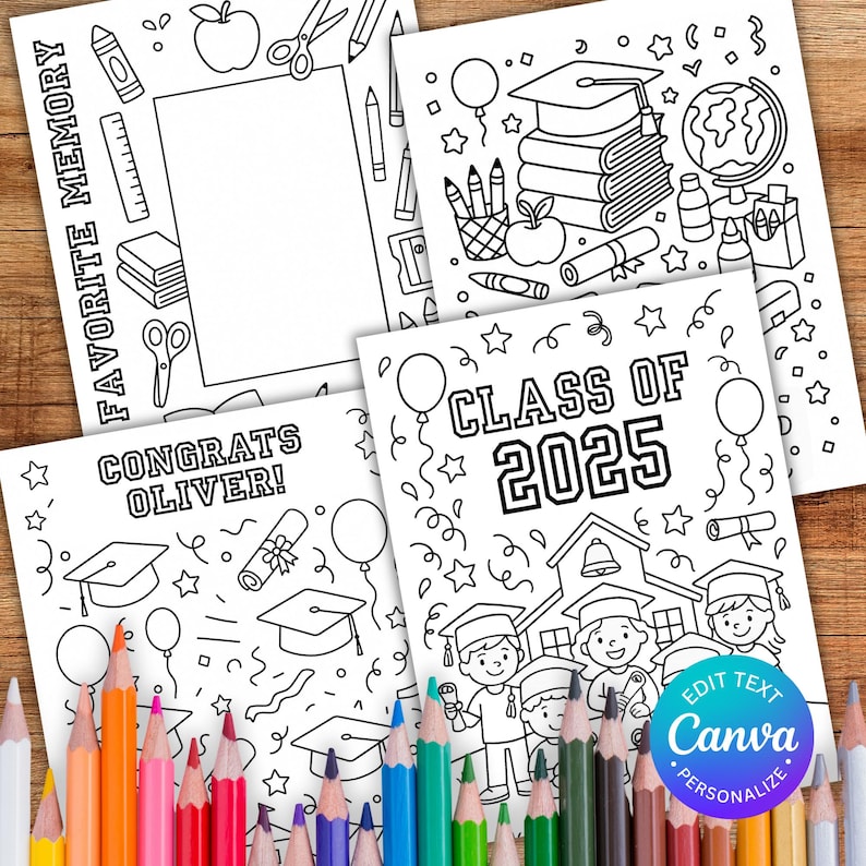 Graduation Coloring Pages, Class of 2025, Editable Coloring Page ...