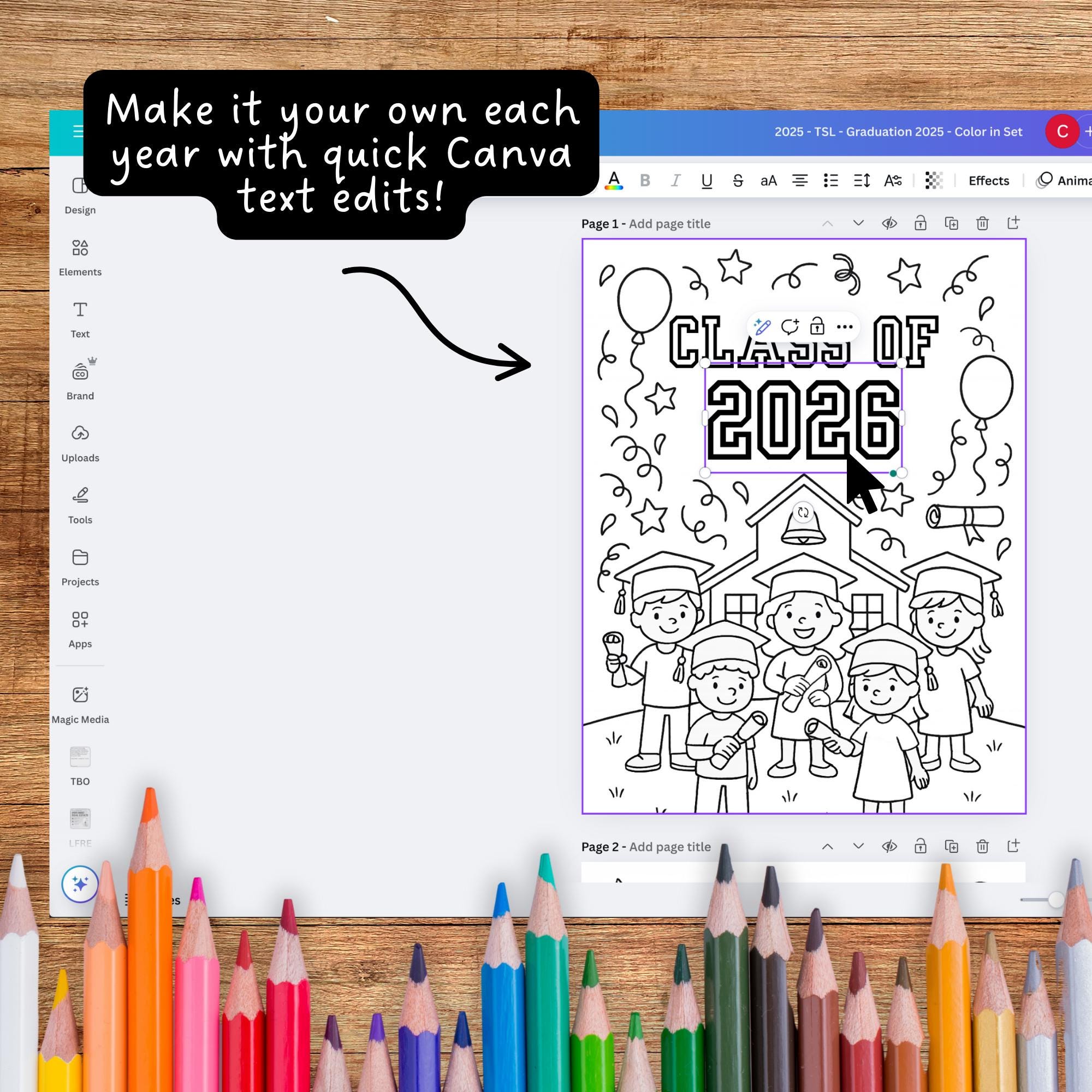 Graduation Coloring Pages, Class of 2025, Editable Coloring Page ...