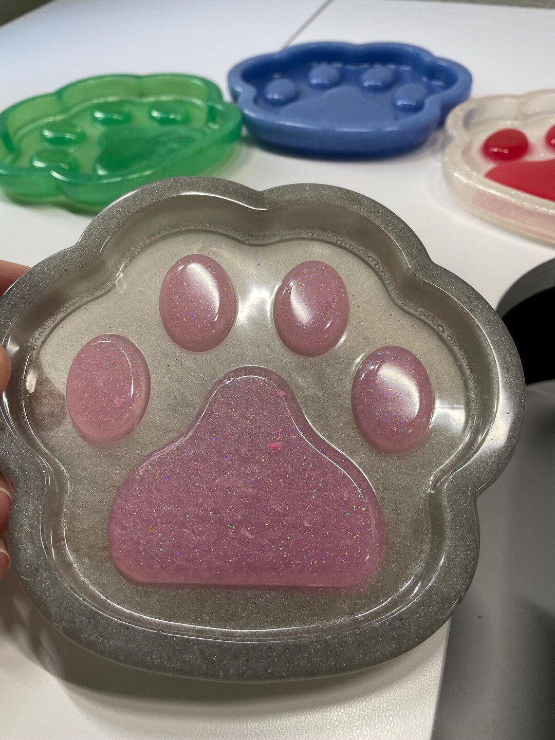 Paw Print Coaster, Pink and Silver, Resin Coaster, Epoxy Coaster, Dog ...