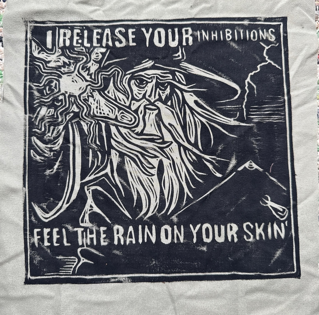 Epic Wizard Patch Linocut Release Your Inhibitions Feel the Rain on ...