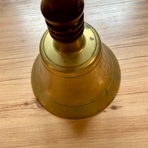 Large Vintage Solid Brass School Bell With Wooden Handle - Vintage ...