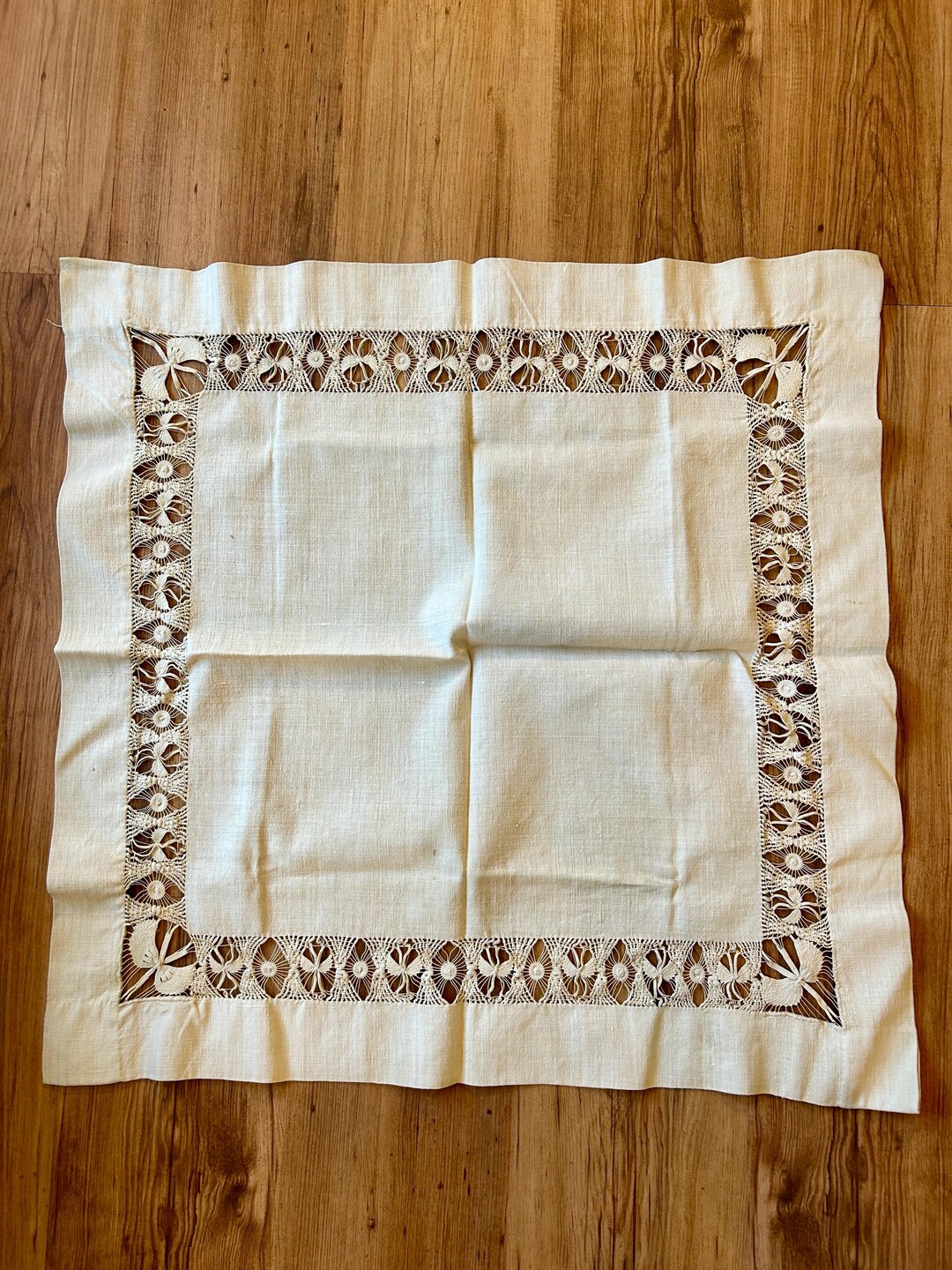 Antique Open Work Linen Tablecloth - Beautiful Handiwork - 29" by 29 ...