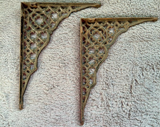 Set of 2 Vintage Cast Iron Antique Cast Brackets Antique Shelf Bracket ...
