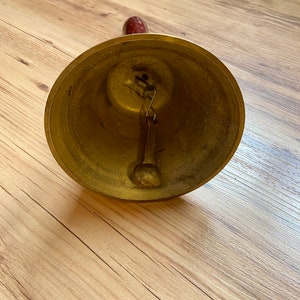Large Vintage Solid Brass School Bell With Wooden Handle - Vintage ...