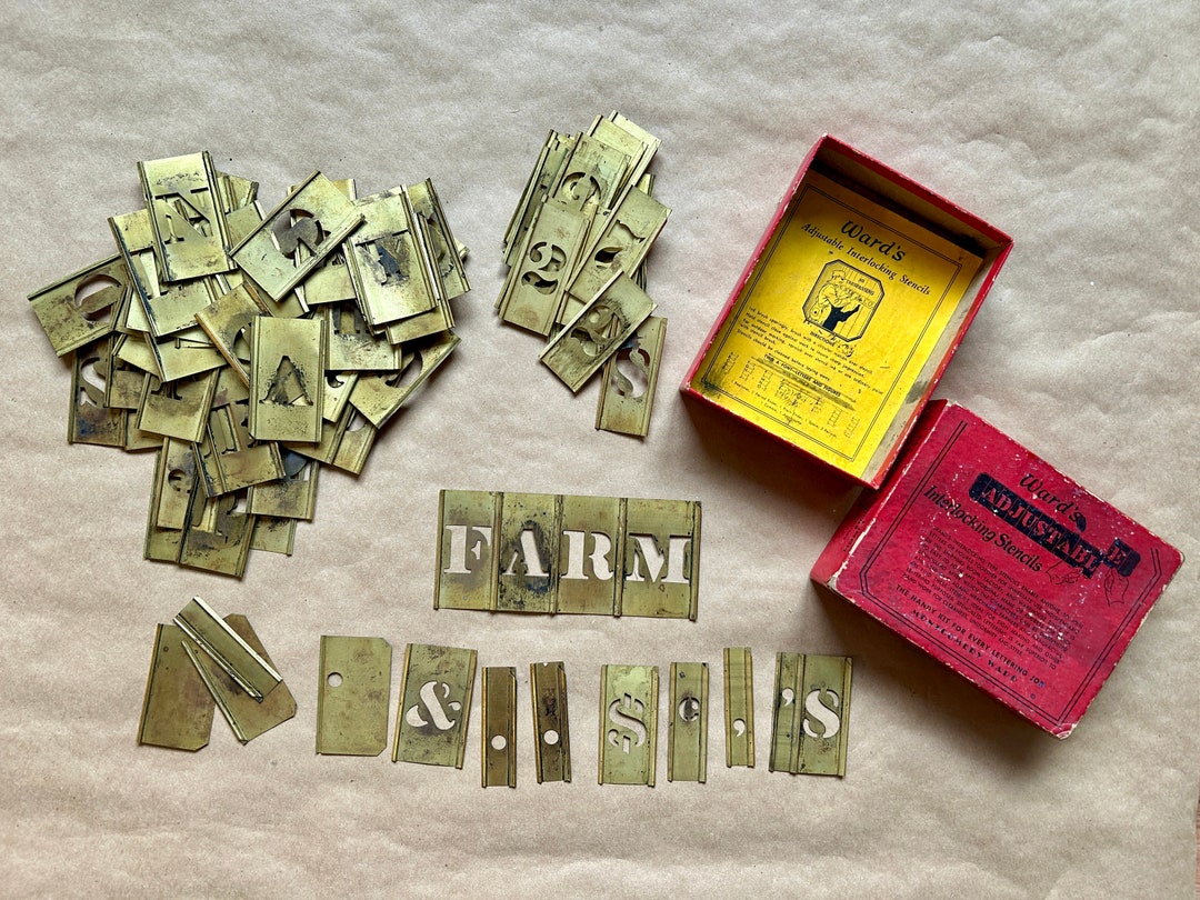 Vintage Original Box Ward's Adjustable Interlocking Brass Stencils ...