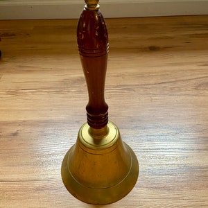 Large Vintage Solid Brass School Bell With Wooden Handle - Vintage ...