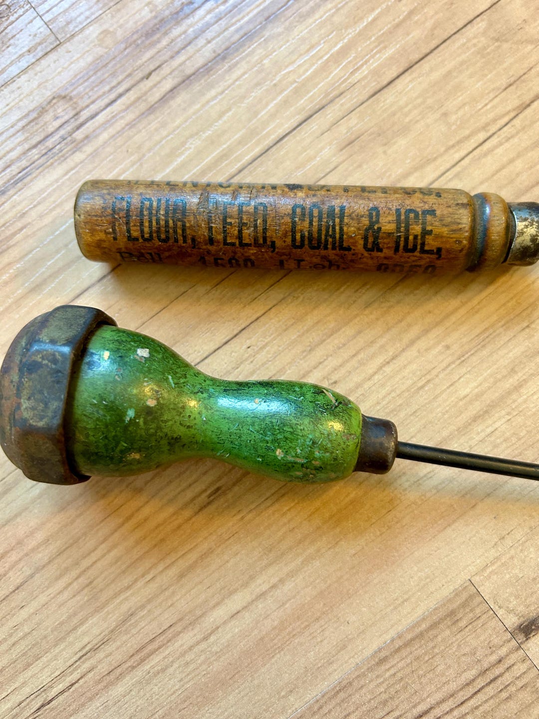 2 Vintage Ice Picks W/ Wooden Handles and Allentown Advertising ...