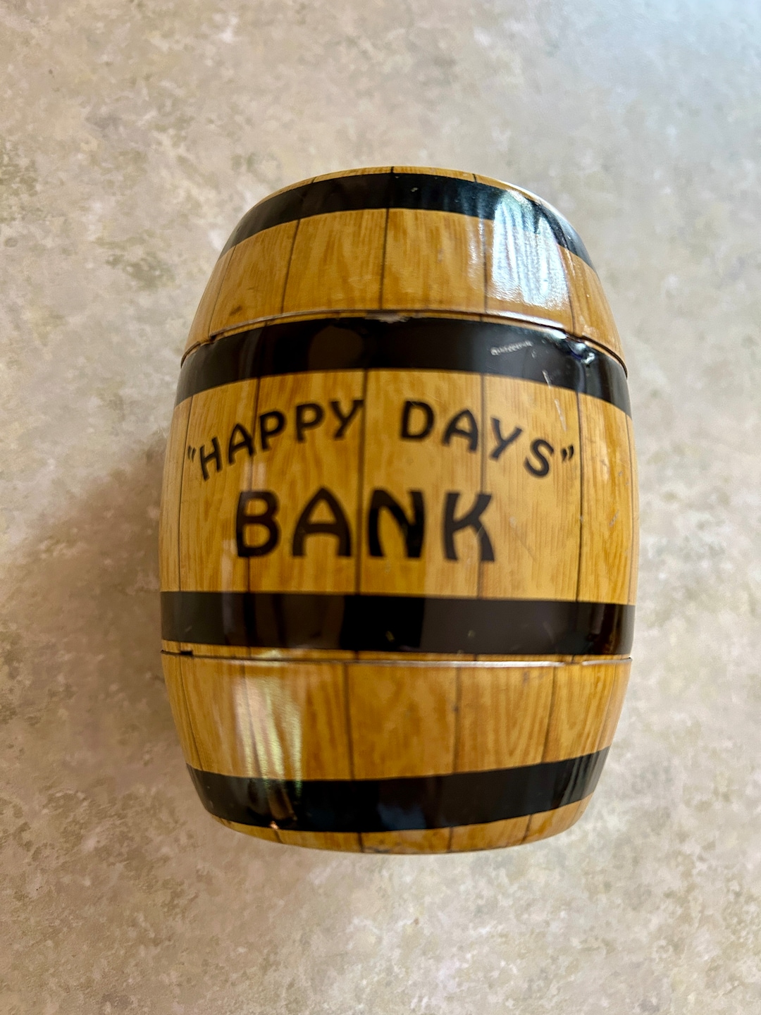 Vintage J. Chien "happy Days" Barrel Bank - 1930s Lithograph Barrel ...
