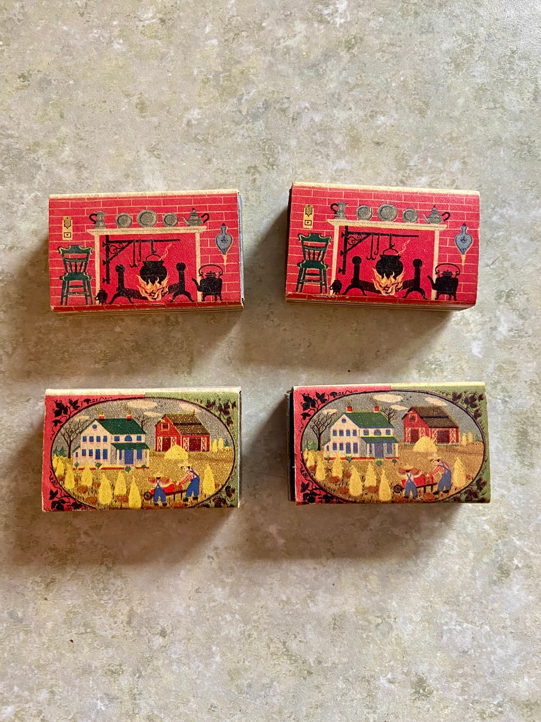 Set of 4 1950s Folk Art Ohio Blue Tip Matchboxes Vintage Red - Etsy