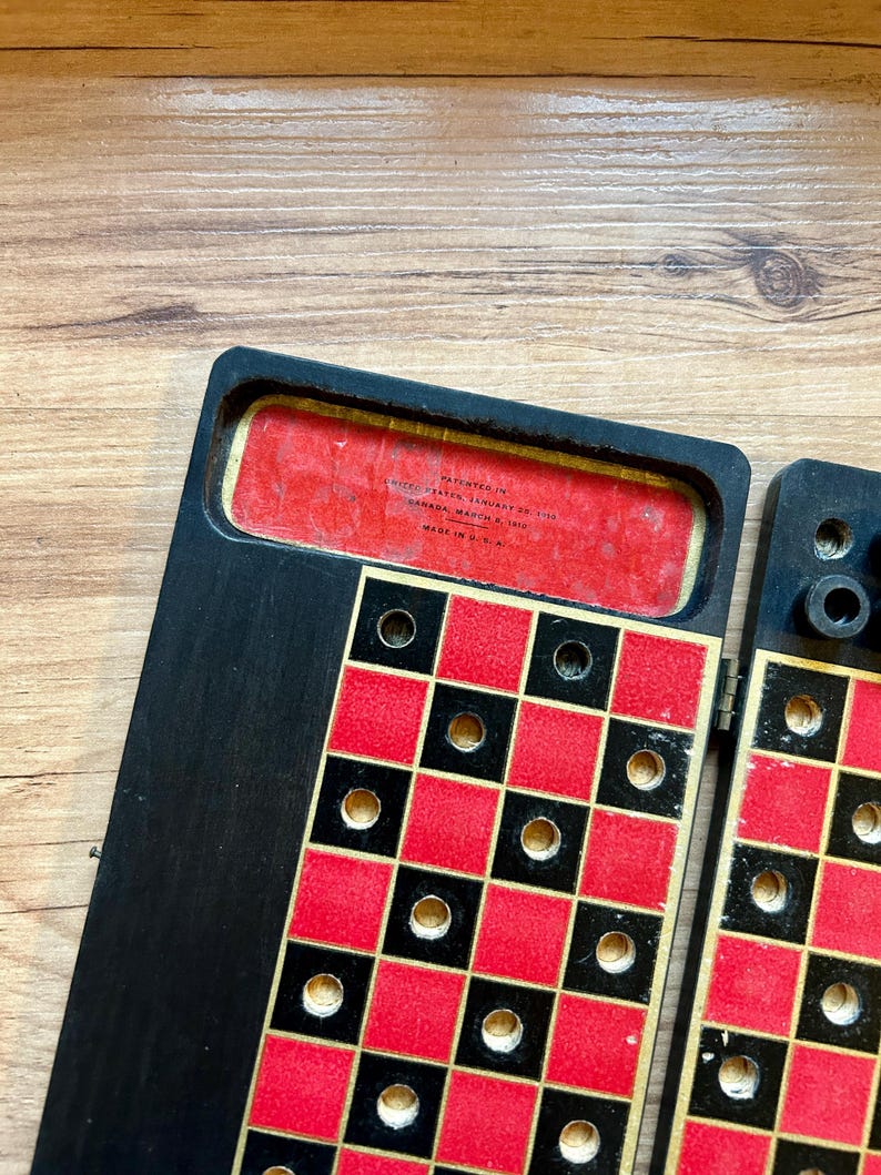 Antique Folding Wooden Checkers Game- Wooden Travel Board Checkers With ...