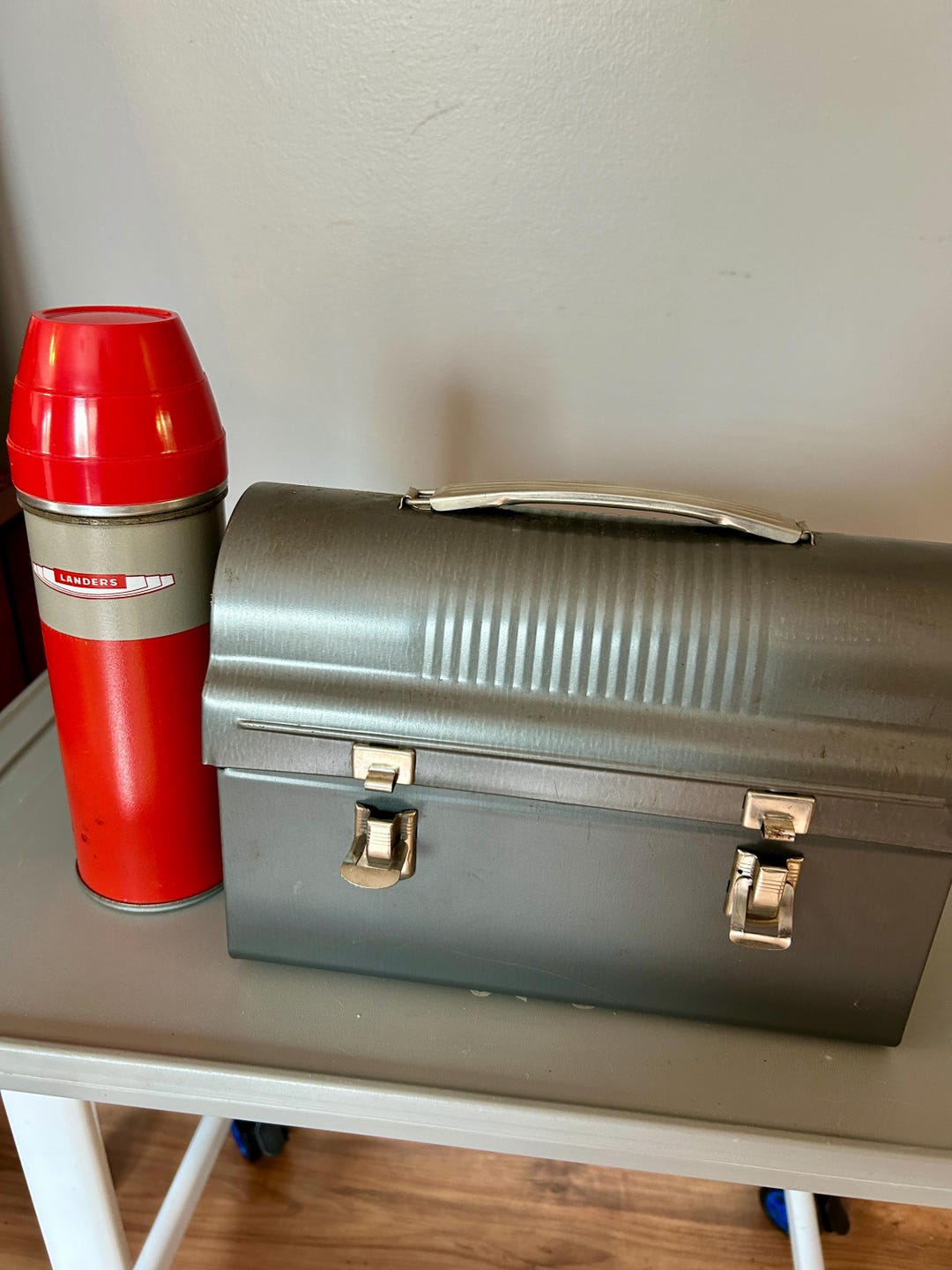 Vintage Steel Lunchbox With Thermos Construction Worker Style Lunchbox ...