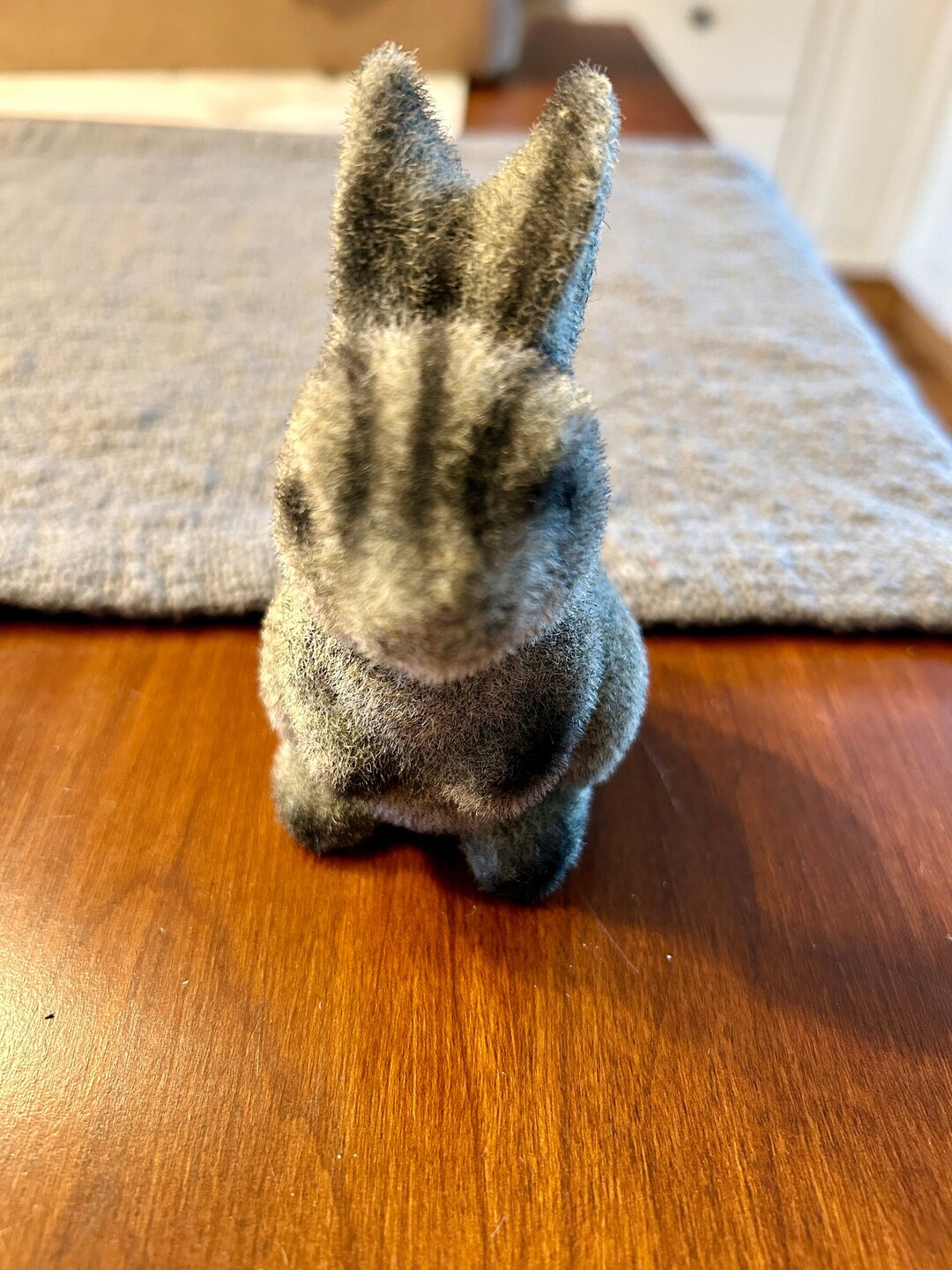 Vintage Flocked Rabbit - Flocked Bunny Figure - Fuzzy Gray Bunny ...