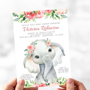Girl Coral Elephant Baby Shower Invitation,coral Elephant Baby Shower ...