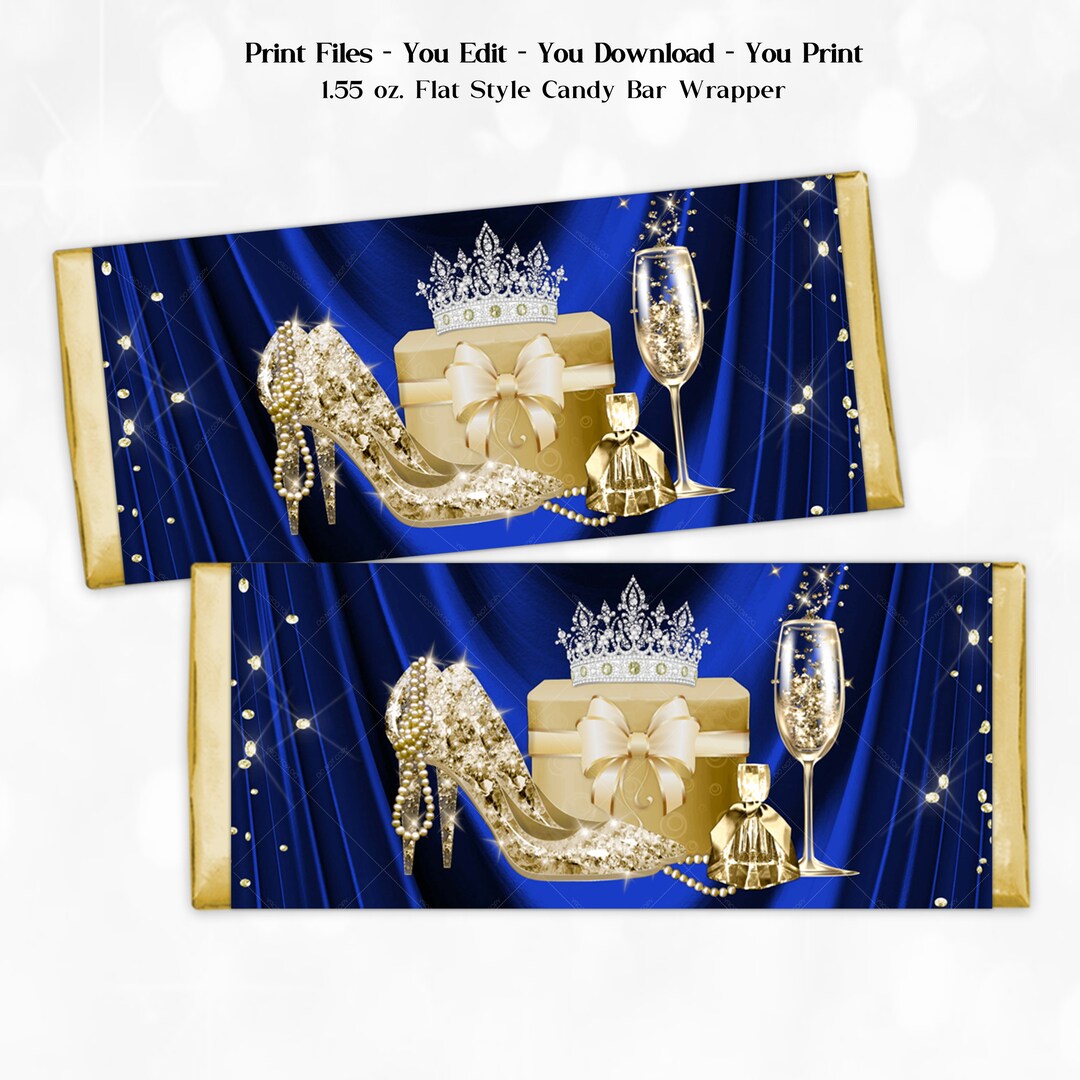 Womans Royal Blue Gold Birthday Candy Bar Wrapper, Royal Blue Gold ...
