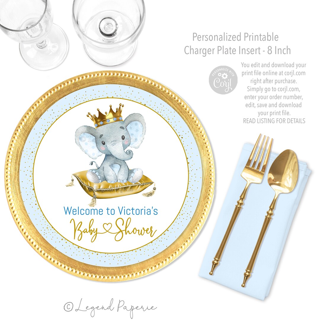 Elephant Prince Baby Shower Charger Insert: Blue & Gold (digital) - Etsy