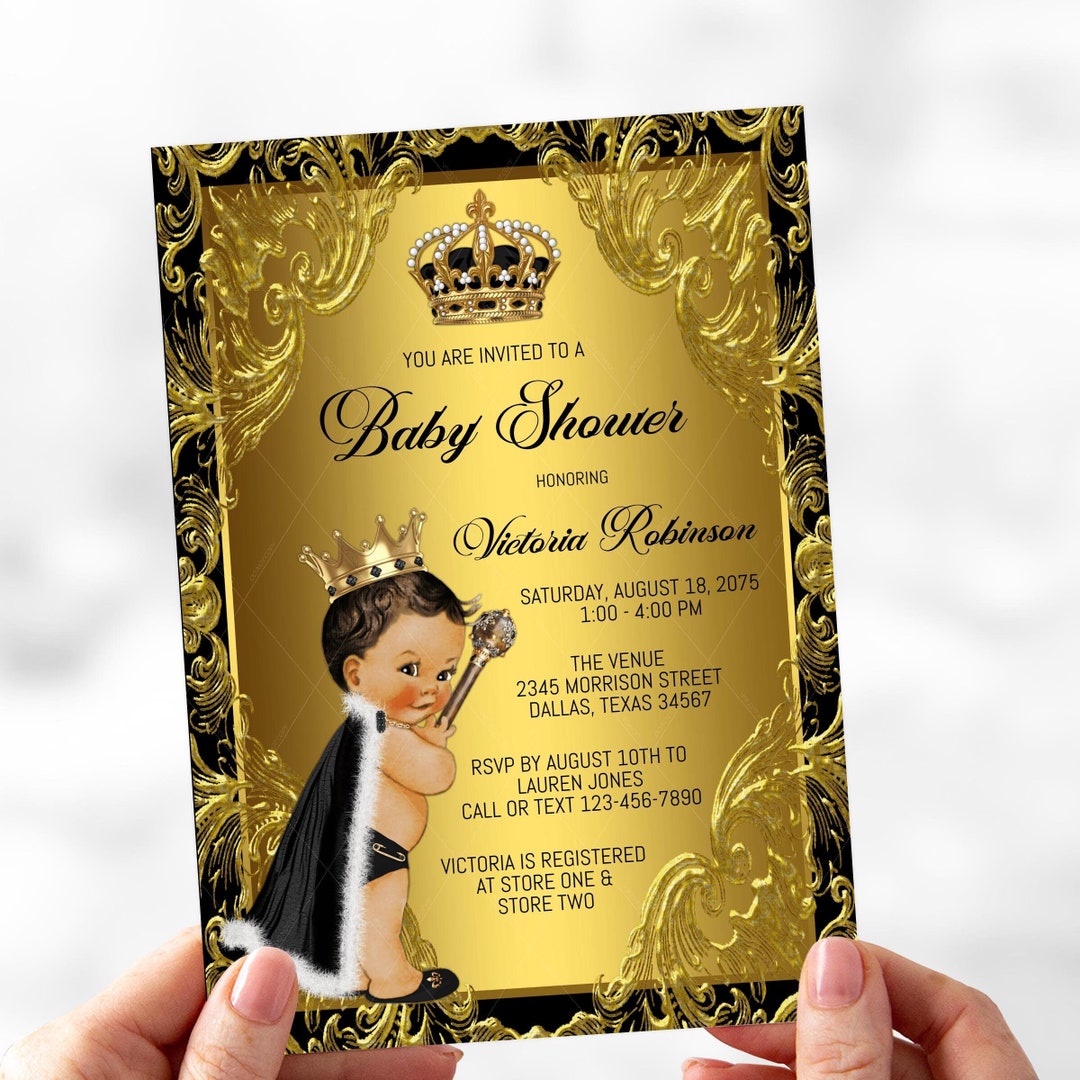 Black Gold Prince Baby Shower Invitation, Prince Baby Shower Invitation ...