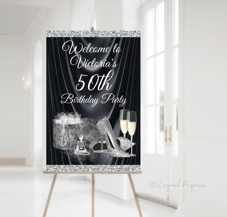 Womans Black Silver Welcome Sign Black Silver Party Welcome - Etsy