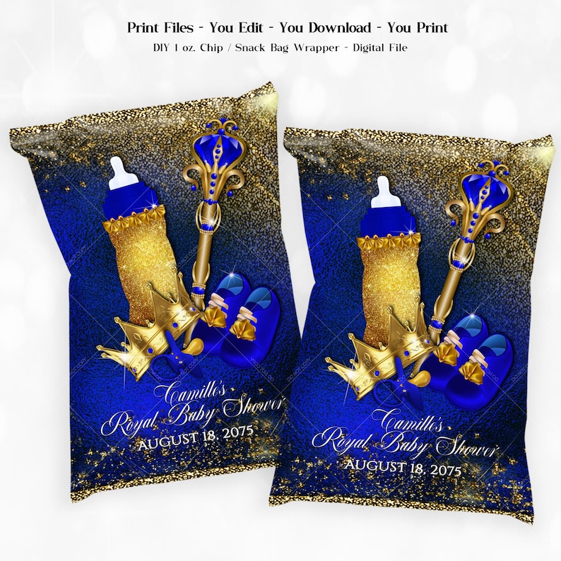 Royal Blue Gold Prince Chip Wrapper Prince Baby Shower Chip - Etsy