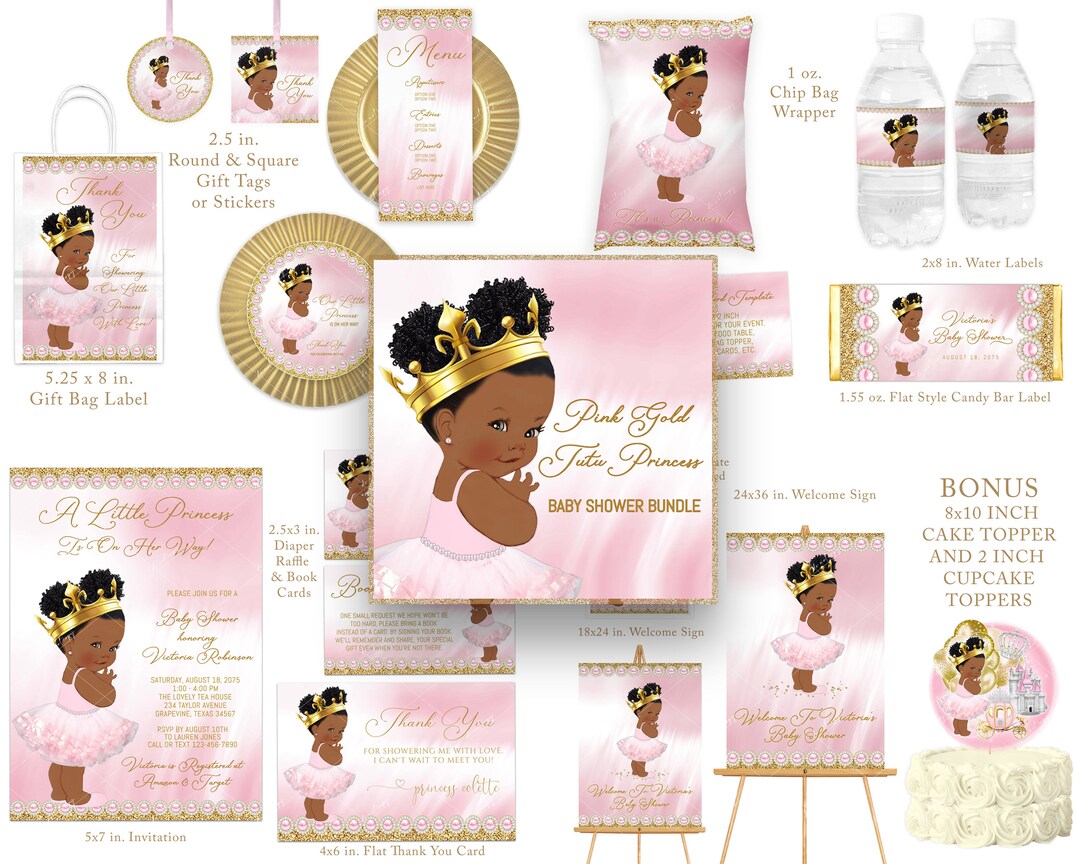 Afro Princess Baby Shower Bundle: Pink & Gold Decorations - Etsy